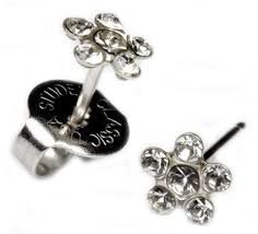 Silver April Crystal Daisy Ear Piercing Earrings System 75 Cartilage Earring Stud Hypoallergenic Surgical Steel Baby Earrings for Women