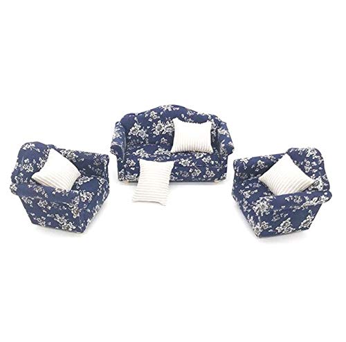 EatingBiting 1:12 Dollhouse Miniature Furniture Sofa 1 Double Sofa + 2 Single Sofa 3Pcs Set Living Room 1:12 Dollhouse Miniature Furniture Single Sofa Chair