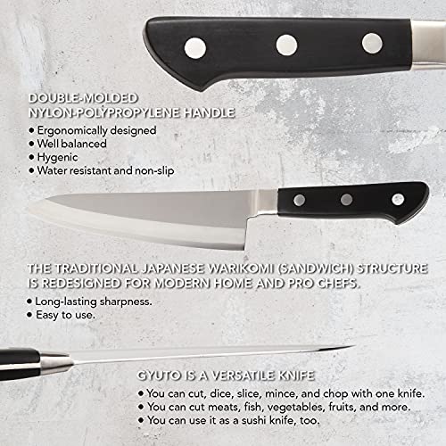 Syosaku Japanese Chef Knife Molybdenum Vanadium Stainless Steel with Bolster, Gyuto 7-inch (180mm) Dishwasher Safe