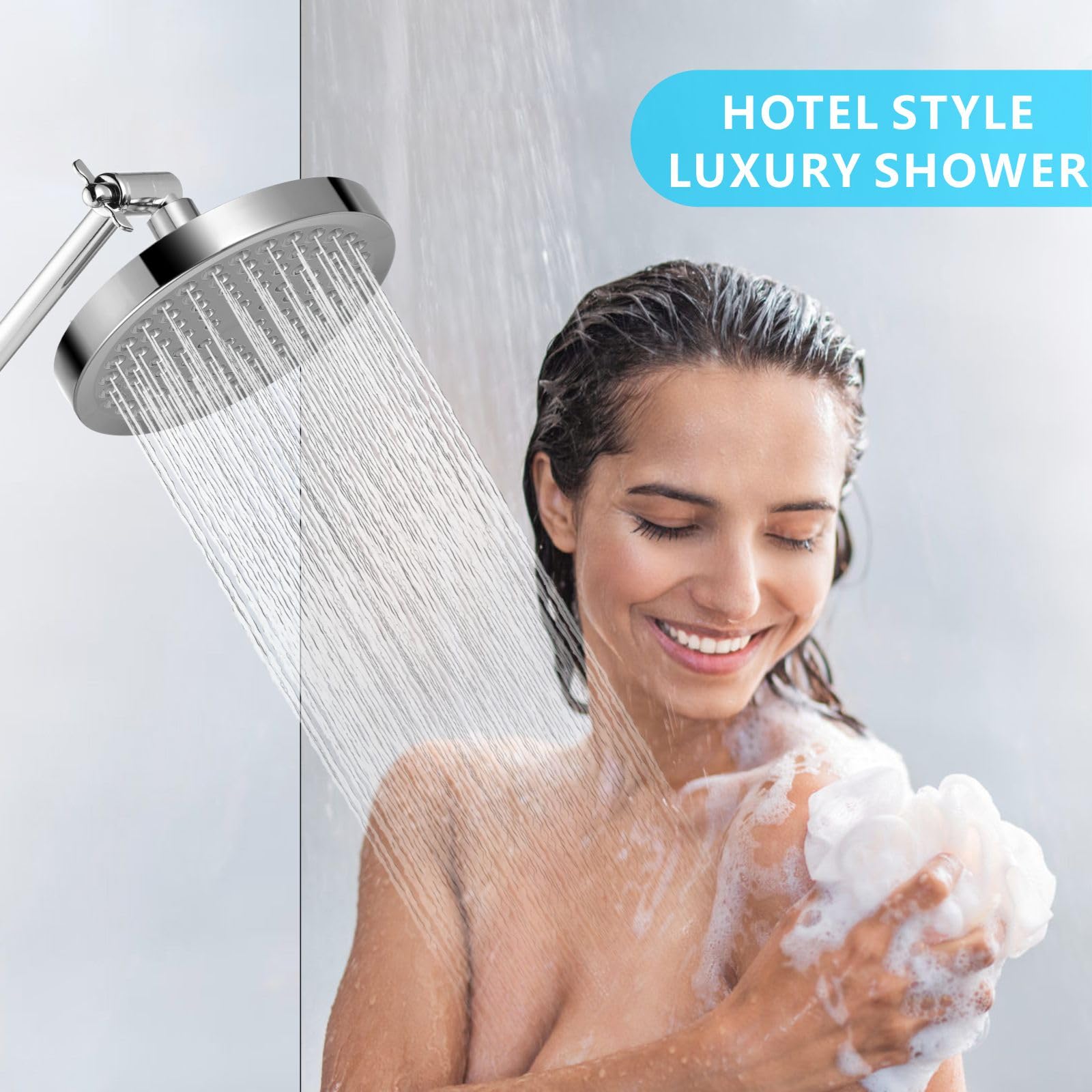Nuodan High Pressure Rain Shower Head with 11'' Extension Arm - High Flow Rainfall Showerhead - Luxury Modern Look - Pressure Boosting (Chrome)