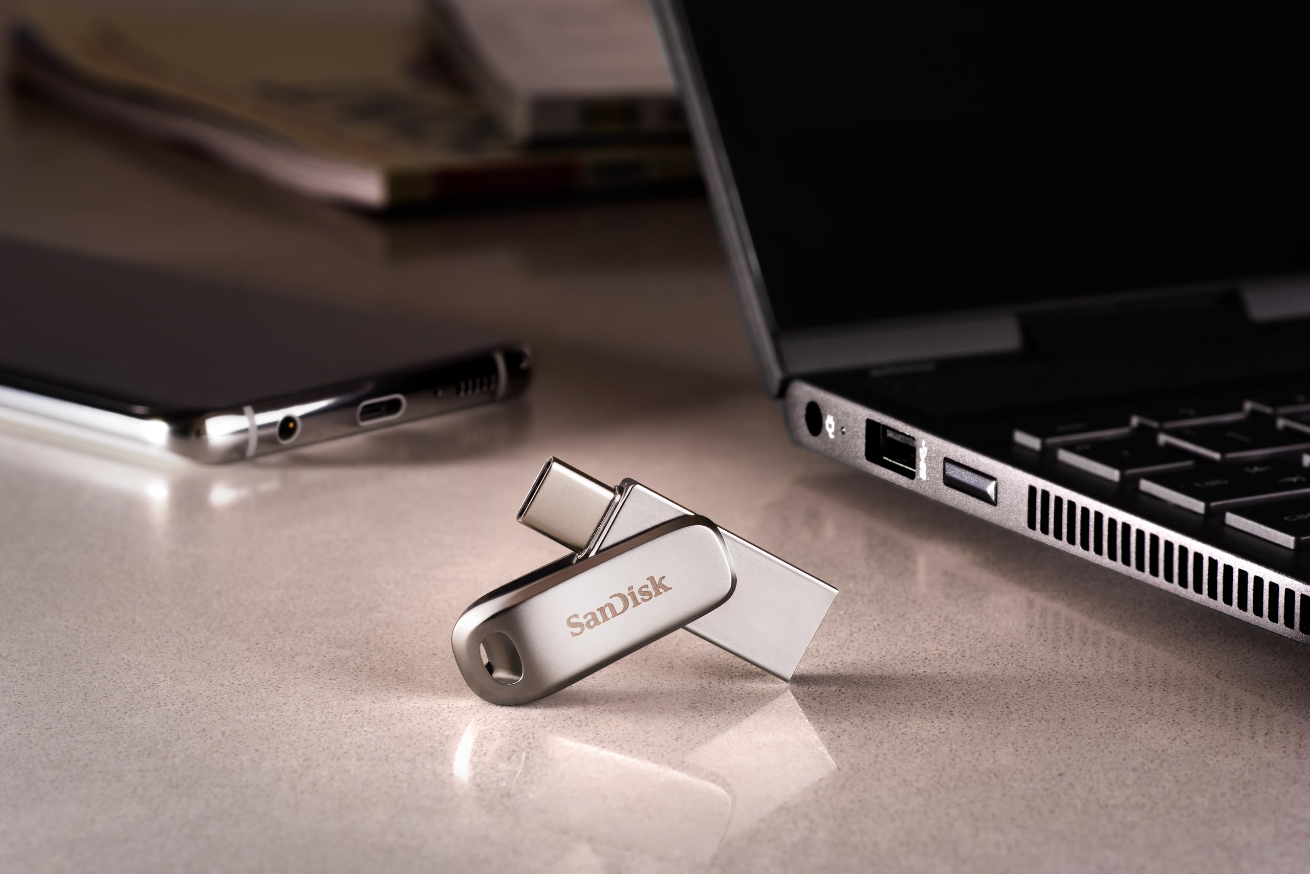 SanDisk Ultra Dual Drive Luxe USB 3.0, USB 2.0 Type-C 256GB, Metal Pendrive for Mobile