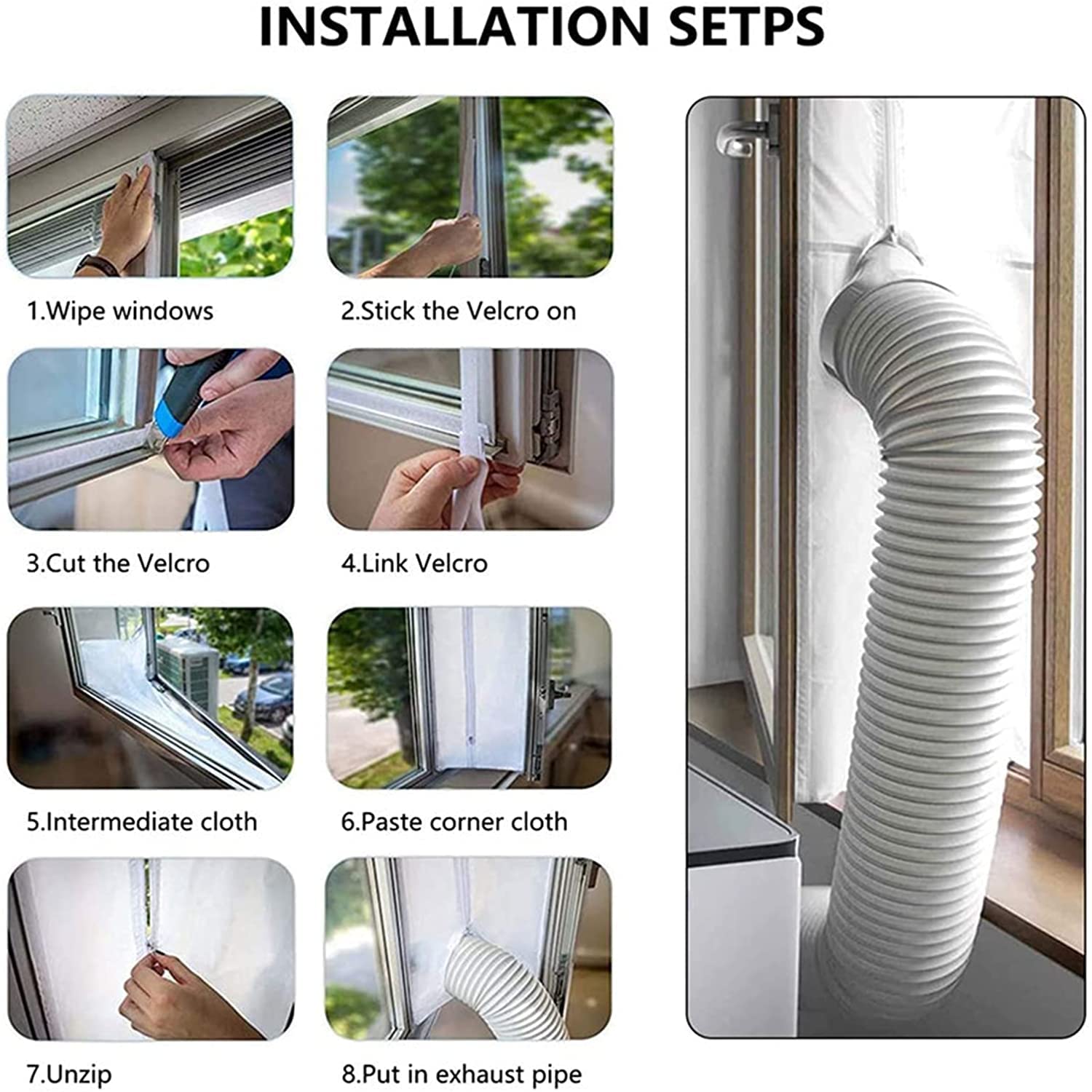 NaCot 400CM Universal Window Seal for Portable Air Conditioner and Tumble Dryer, Seal for AC Unit with Zip and Adhesive Fastener, Easy to Install, Works with Every Mobile Air-Conditioning