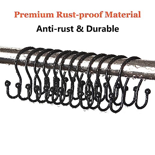 Double Shower Curtain Rings, Double Sided Shower Curtain Hooks Rust Proof for Shower Curtain, Durable Bathroom Shower Hangers Rings for Shower Rods Curtain Bathroom (Brushed Black)