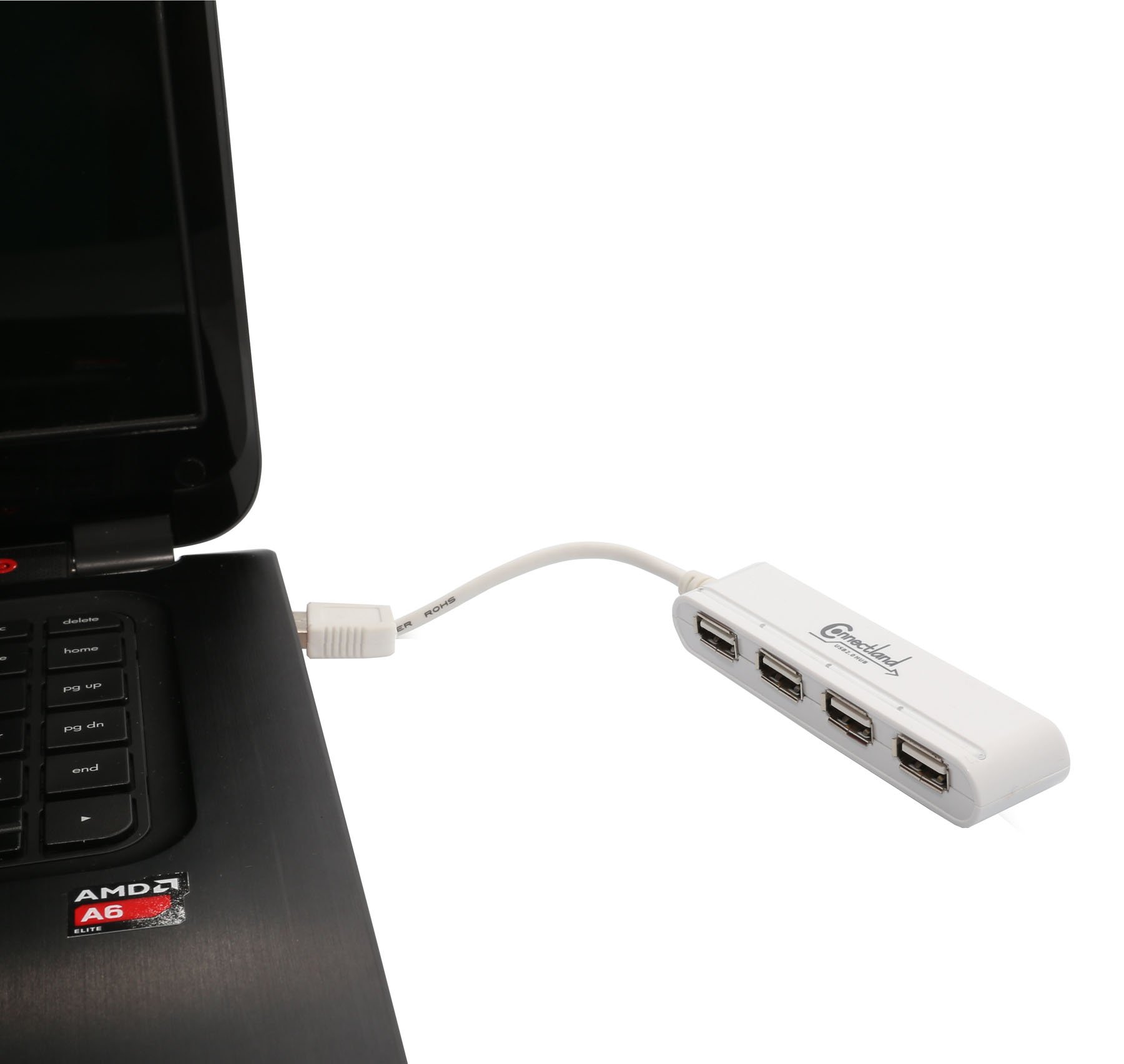 Connectland Utlra Slim USB 2.0 High-Speed 4 Port HUB with On Off Switch for Desktop and Laptops Windows Mac Linux CL-U2MNHUB-4W