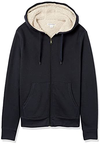 Amazon Essentials Men's Sherpa-Lined Full-Zip Fleece Hoodie, Navy, Large