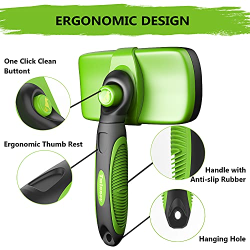 Tminnov Self Cleaning Dog Brush, Dog/Cat Brush for Shedding and Grooming, Deshedding Tool for long/short hair and large/small dogs, cats, rabbits, Gently removes loose and tangled pet hair. (Grooming Brush+Ccomb)
