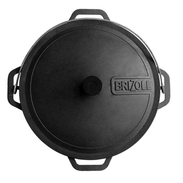 BRIZOLL Cast Iron Uzbek Kazan Dutch Oven Pot with Lid 10.5 qt. (10 L) Asian Cauldron Camping Wok Cooking Kitchen