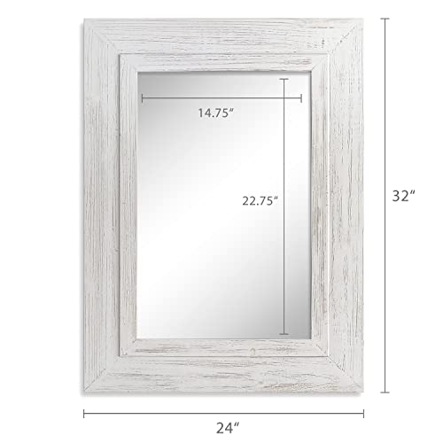 Barnyard Designs 24x32 Whitewashed Wood Farmhouse Wooden Large Rustic Wall Mirror, Bedroom Mirrors for Wall Decor, Decorative Wood, Living Room or Bathroom Vanity, White