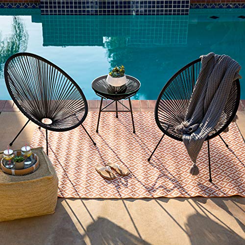 Best Choice Products 3-Piece Outdoor Acapulco All-Weather Patio Conversation Bistro Set w/Plastic Rope, Glass Top Table and 2 Chairs - Black