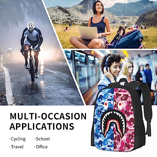 AIRPO Casual Shark Teeth Backpacks Camouflage 3D Print Big Capacity Computer Daypack Lightweight Multiple Backpack Travel Shoulders Bag For Women Men