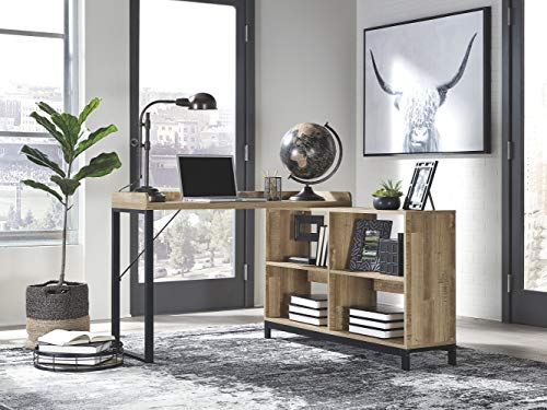 Signature Design by Ashley Gerdanet Modern Farmhouse Home Office L-Shaped Desk with Side Storage, Beige