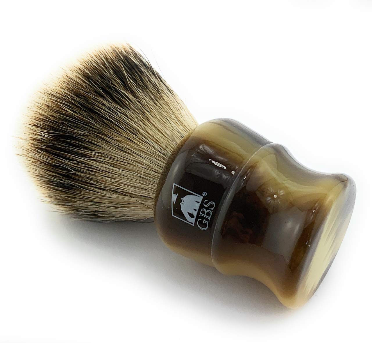 G.B.S 100% Silvertip Badger Bristle Brush With Faux Horn Handle, Knot Size 24mm - Comes with Free Stand