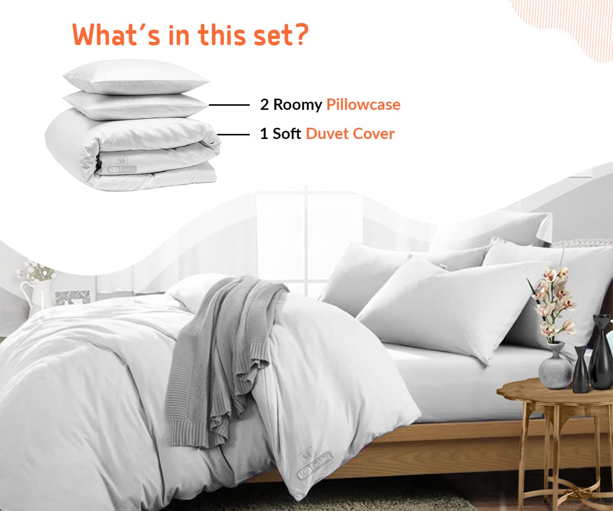SGI bedding Luxurious 1000 TC White Solid Duvet Cover Set - Soft & Fluffy Comforter Cover for Winter - Hotel Quality Egyptian Cotton Bedding - Breathable - Oversized Queen Duvet Covers