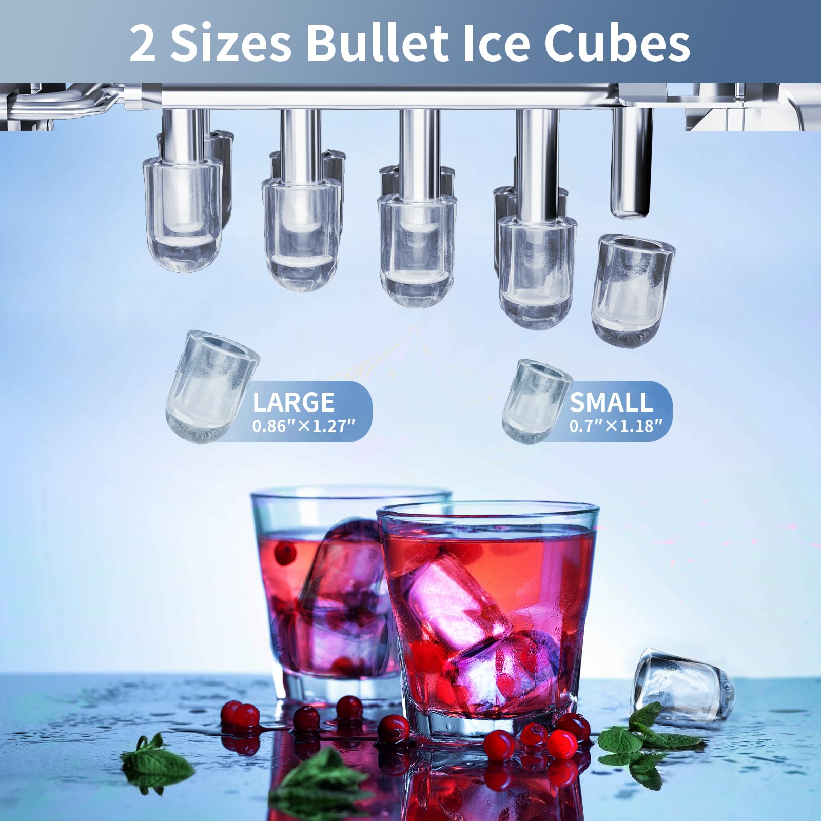 Antarctic Star Ice Maker Countertop, 26Lbs/24H, 2 Sizes Bullet Ice Cubes with Handle, 9 Cubes in 6 Mins, Portable Ice Machine with Self-Cleaning, for Office/Dorm/Kitchen/RV, Grey