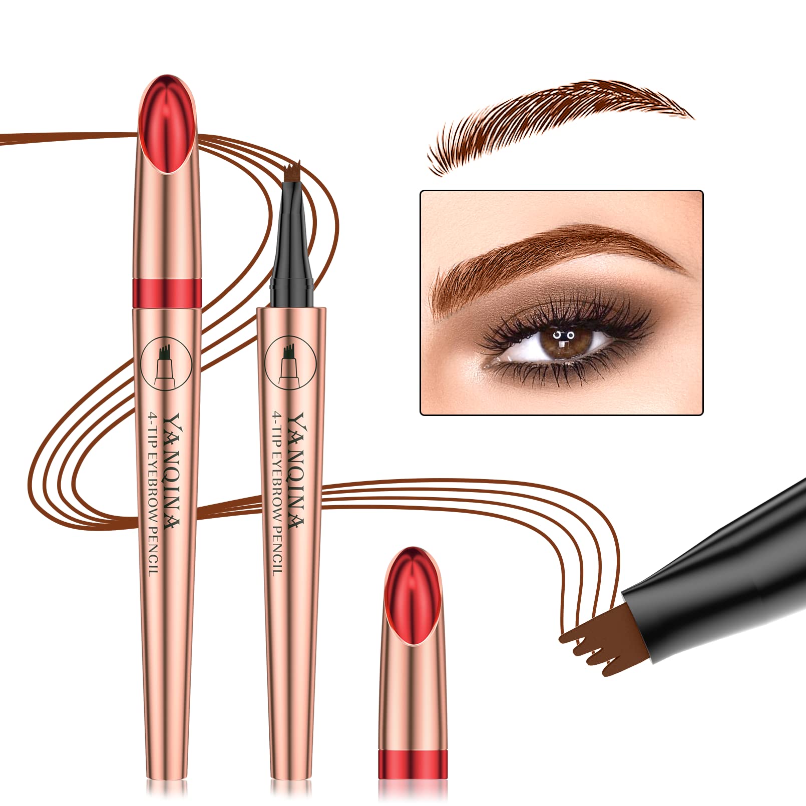 Anifer Liquid Microblading Smoke Gray Eyebrow Pencil. - Waterproof, Long-Lasting, Natural, 4-Point Fork-Tip Eyebrow Pen(Smoke Gray 3#)