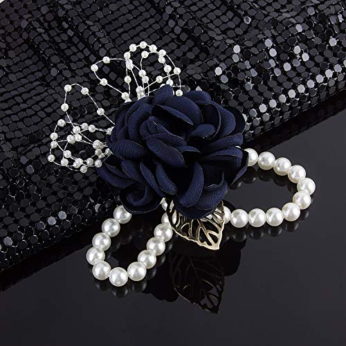 Crownguide Crownguide Wedding Boutineers Wrist Corsage Set Boutineer Wristlet Prom Bridal Rustic Corsage for Bridesmaid Womens Girls Navy Blue