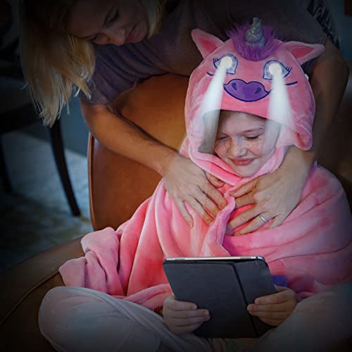Bright Eyes Blanket 2023 Version Super Soft Blanket for Kids with LED Lights - Hooded Blanket, Robe, Comfy Throw Blanket, Unicorn; Warm Fuzzy Blanket, Animal Blanket, Machine Washable