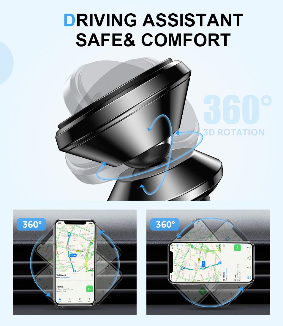 Humixx[8 Built-in Magnets Magnetic Phone Holders for Your Car [Durable ＆ Sturdy] Magnetic Phone Holder Mount for car 360° Rotation Car Vent Clip Fit for iPhone Samsung ＆ All Phones, Black