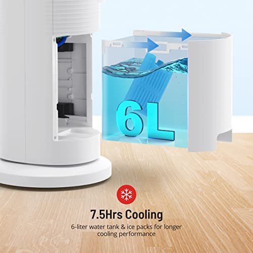 Evaporative Cooler, PARIS RHÔNE 3 in 1 Evaporative Air Cooler 45" Air Cooler 80° Oscillating 19” Air Outlet Cooling Fan 4 Speeds 3 Modes 6L Water Tank Portable Universal Casters White
