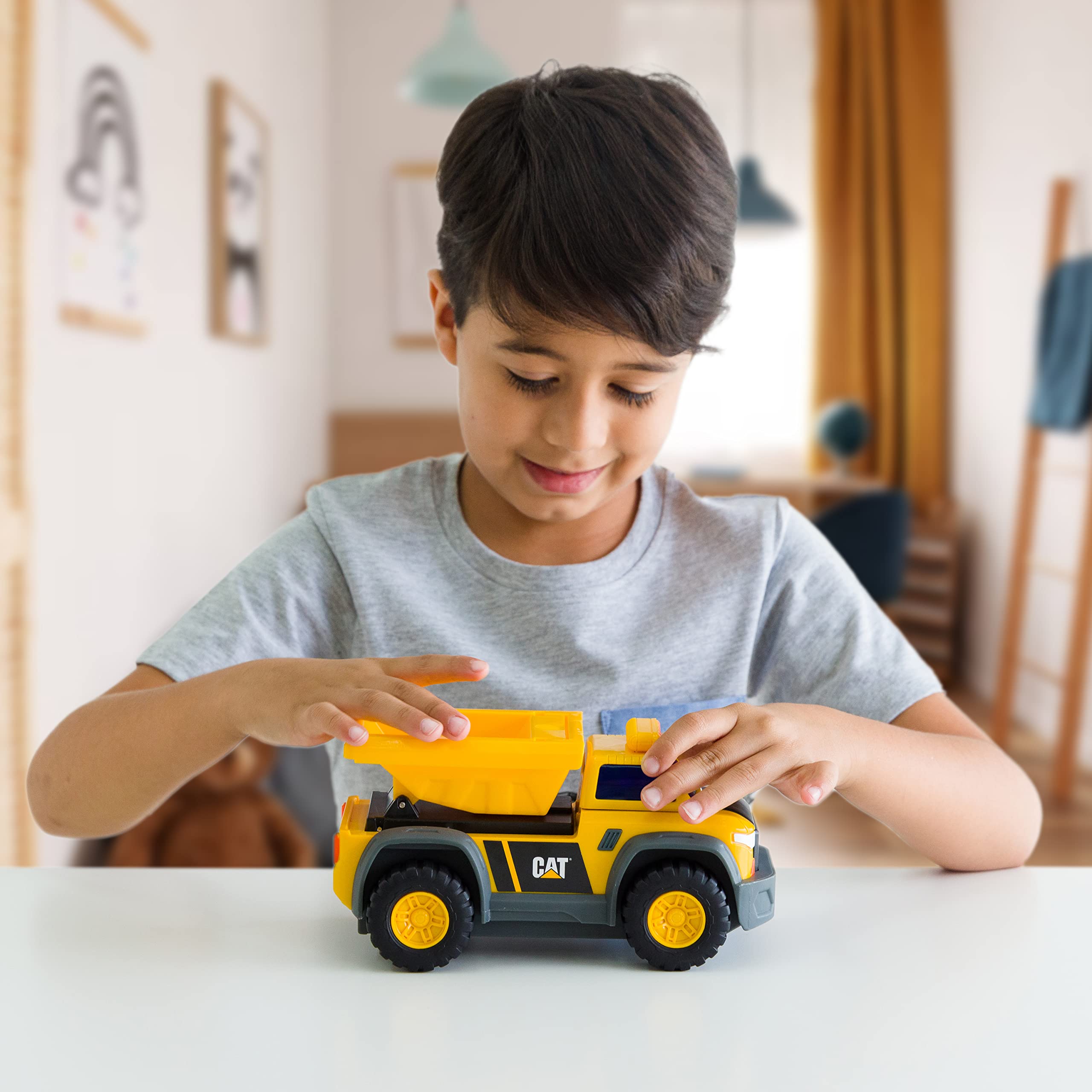 CAT Construction Toys, Truck Constructors Toy Dump Truck - Realistic Lights & Sounds + Easy Transforming + Movable Parts + Sturdy Plastic Construction + Batteries Included