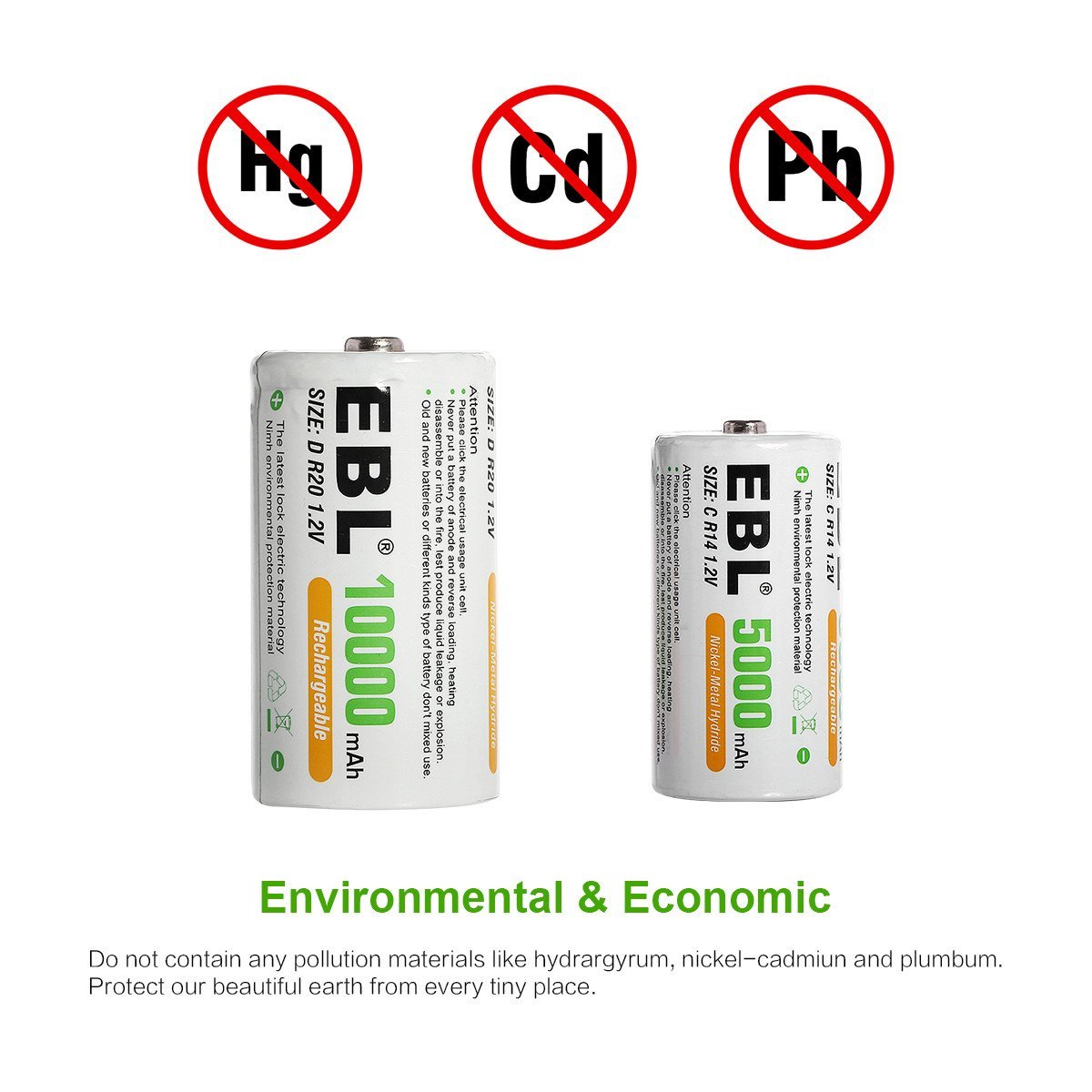 EBL D Cell Batteries 10,000mAh Ultra Pro Ni-MH Rechargeable D Batteries, 4-Pack(Battery Storage Case Included)