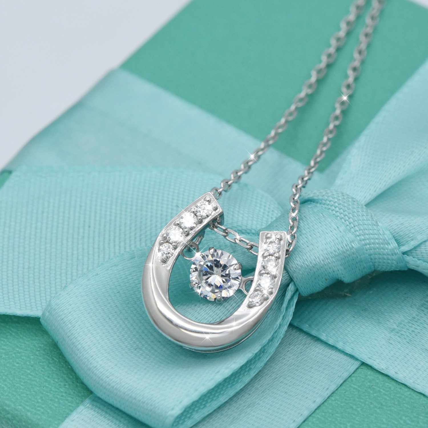 ACJNA 925 Sterling Silver Lucky Horseshoe with CZ Cute U Pendant Necklace Jewelry (U pendant Necklace)