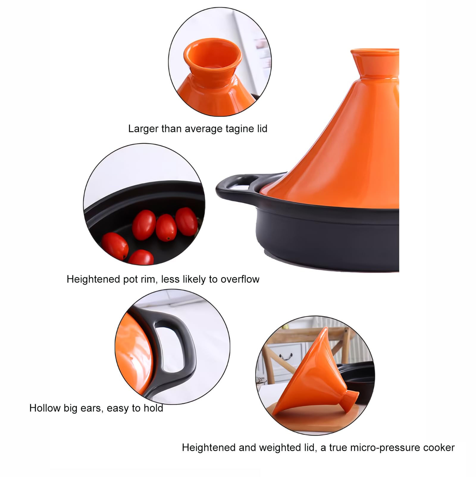 Multi-function Moroccan Style Cast Iron Tajine Pot Cooking Pot Ceramic Casserole Steamer Braiser Pan Healthy Saucepan Earthen Pot for Braising Slow Cooking,Yellow