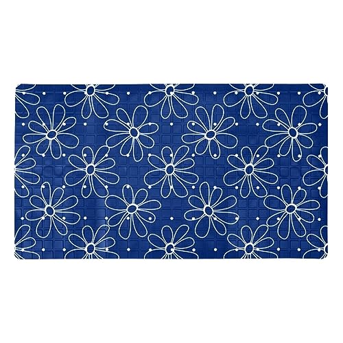 Bath Tub Shower Mat - Anti-Slip PVC Material 15.1x26.8 in, Gentle Cushioning Quick Drying Suction Cups Reliable Solution - Lovely Daisies on a Blue Background Non-Slip Floor Mat