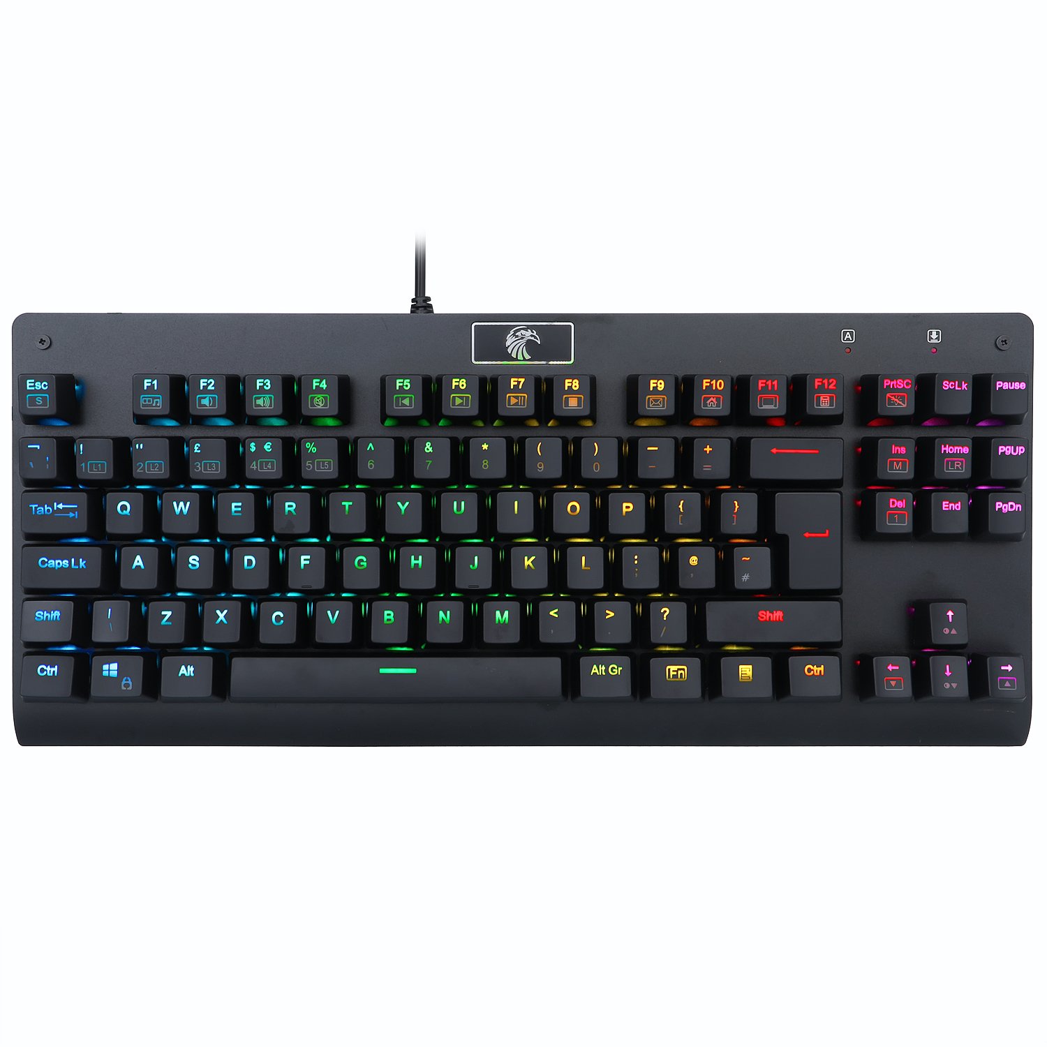 HUO JI E-Element Mechanical Eagle Z-77 Programable RGB Backlit Mechanical Gaming Keyboard with DIY Blue Switches, 88 Keys Anti-Ghosting,UK Layout, Black