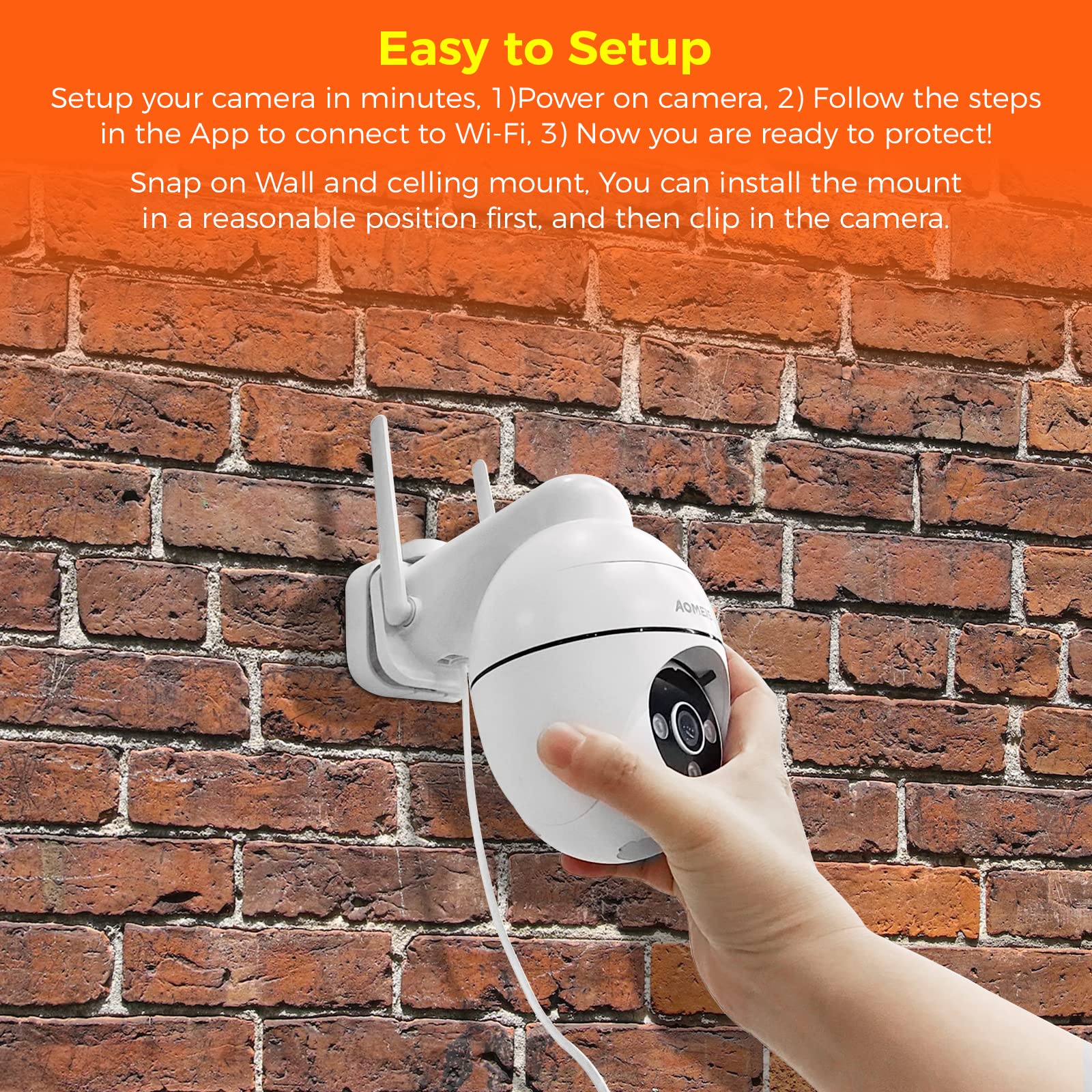 Aomeisi C2 5MP Security Camera Outdoor,Plug-in Cable,360°View Pan/Tilt,Two-Way Audio,Audible Flashlight Alarm,Motion Alert,SD Slot & Cloud Storage,Tech Support,Work with Alexa & Google Home,CloudEdge
