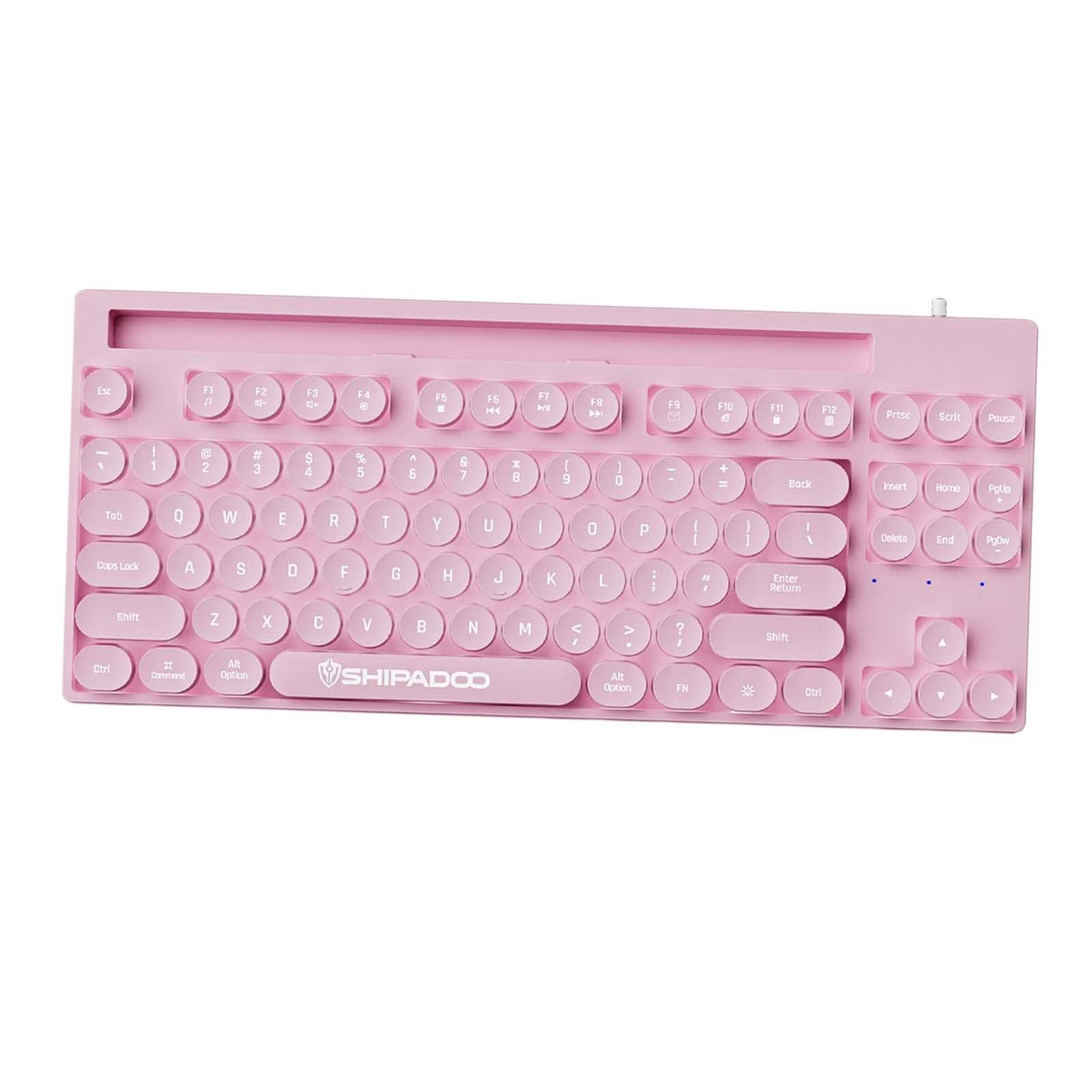 balikha Durable Gaming Keyboard Clear Characters with A Storage Slot for Office Worker PC, Pink