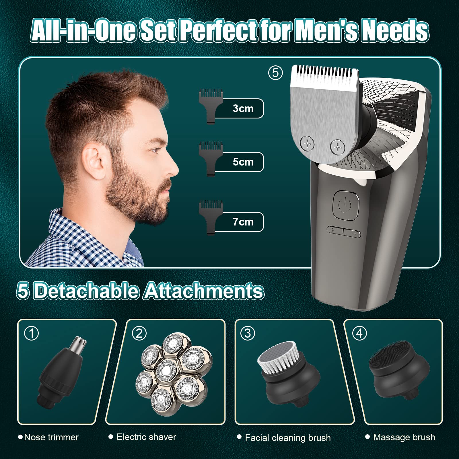 7D Magnetic Head Shaver for Men, TURN RAISE 6 in 1 Waterproof with LCD Display Bald Head Shavers for Men, 3 Modes Wet Dry Electric Razor for Men, USB Rechargeable Electric Shavers for Men Bald Head