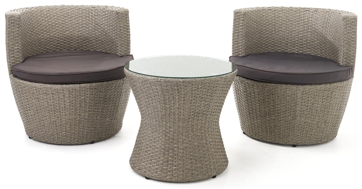 Displays2go Synthetic Wicker Outdoor Furniture Set, Three Piece, Weather-Resistant, Stackable - Taupe (FDOUTDOOR1)