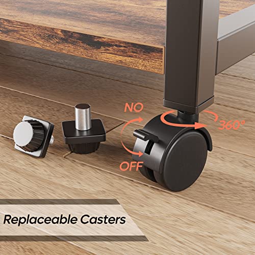 Bestier Bakers Rack with Power Outlet, 4-Tier Kitchen Microwave Stand, Coffee Bar with 6 S-Shaped Hooks, Rolling Storage Shelf Rack with Adjustable Shelf for Kitchen, Living Room - Rustic Brown