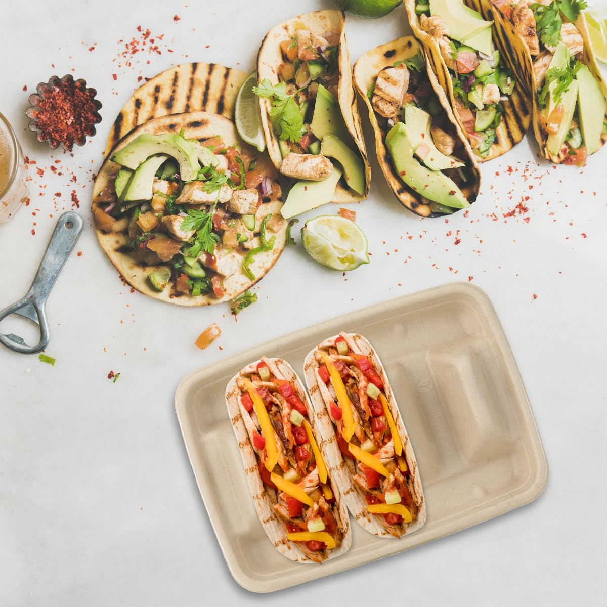 Aieve Disposable Taco Holders with 3 Dividers, 15 Pack Taco Stands, Trendy Taco Plates Taco Bar Serving Dishes