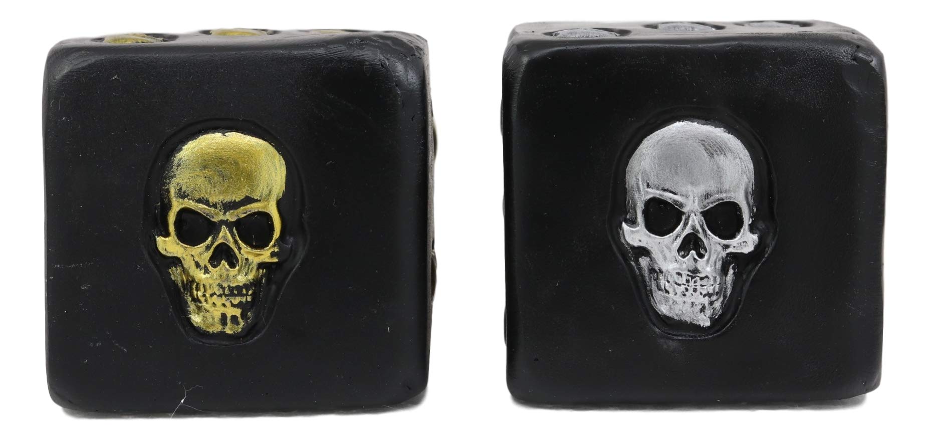 Ebros Oversized Large Decorative 2.25"High Cube Silver And Gold Skull Face Gaming Dice Set of 2 In Matte Black Finish As Ossuary Macabre Spooky Halloween Decor Sculpture Of Graveyard Skulls Skeletons