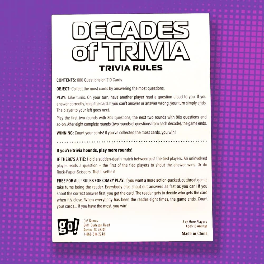Go! Games, Decades of Trivia Game