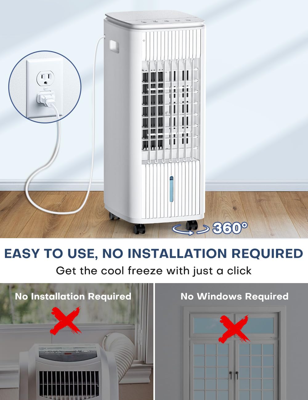 BALKO Evaporative Air Cooler, 3-IN-1 Swamp Cooler, 2 Modes and 3 Speeds, 25-INCH Windowless Air Conditioner w/Remoteโฆ