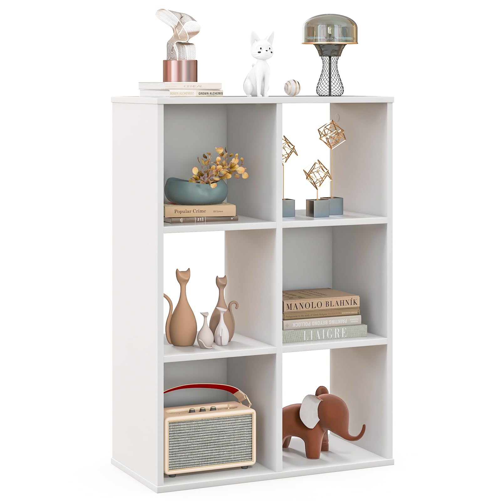 Giantex 6-Cube Bookcase White, 4-Tier Freestanding Wooden Bookshelf with 2 Anti-Tipping Kits, Modern Wood Book Case, Open Cube Storage Organizer for Living Room, Kids Room