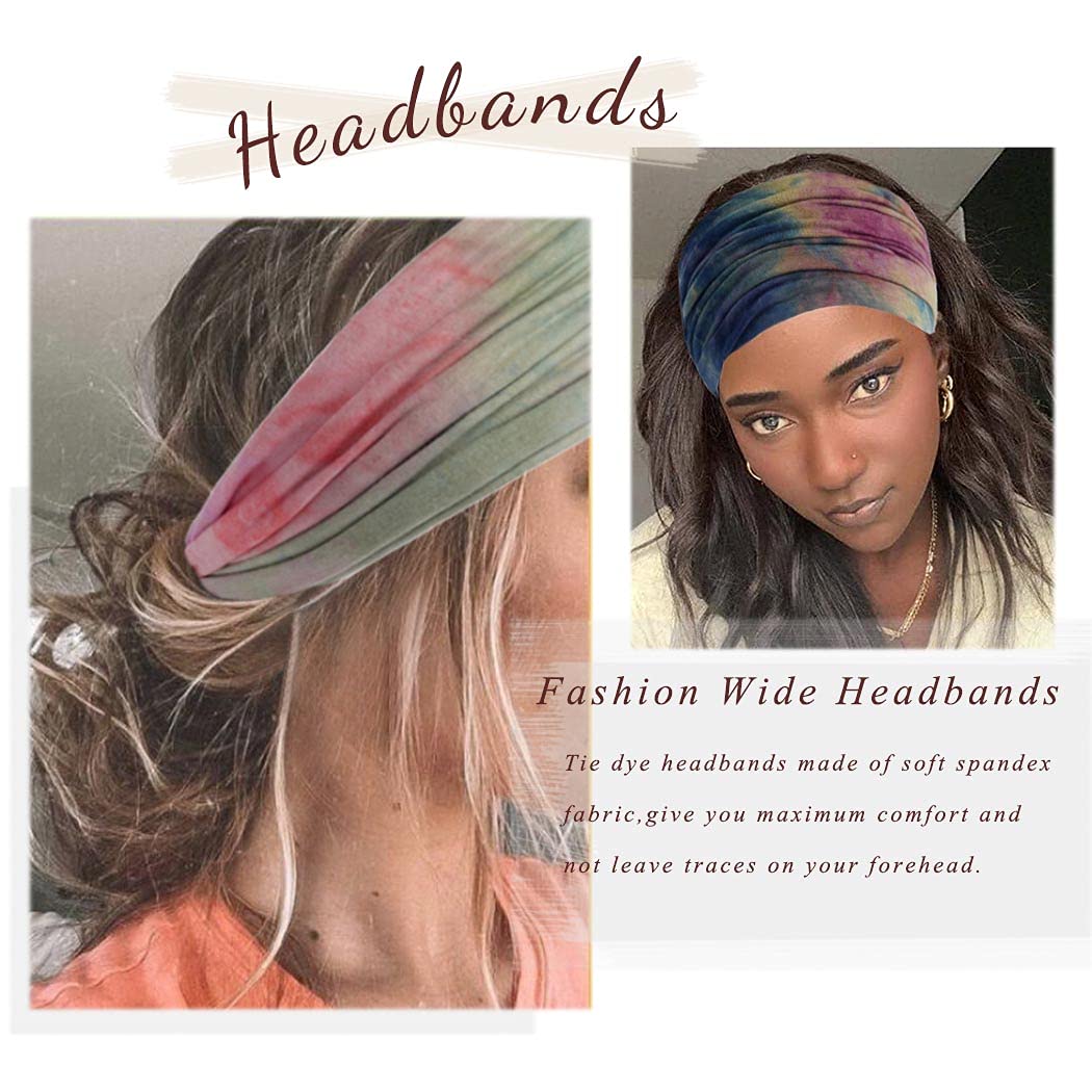 Aceorna Wide Boho Headbands Knot Bandeau Cotton Stretch Thick Fabric Head Band Tie Dye African Wraps for Women Workout Yoga 3 Pcs (Boho)