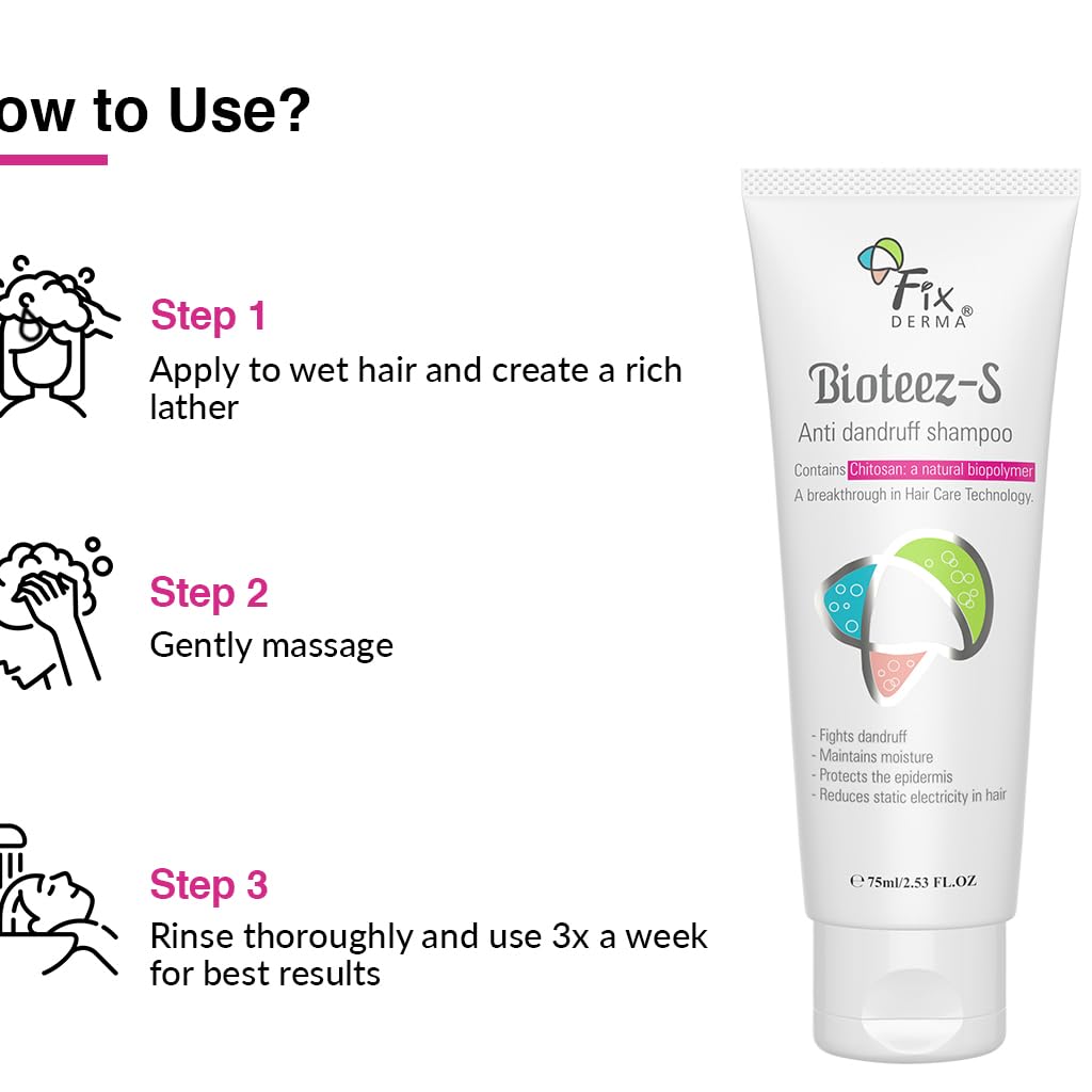 FIXDERMA 2% Salicylic Acid Bioteez-S Shampoo with 1% Zinc Pyrithione & Tea Tree Oil | Anti Dandruff Shampoo | Sulphate & Paraben free Shampoo - 2.65 Fl Oz