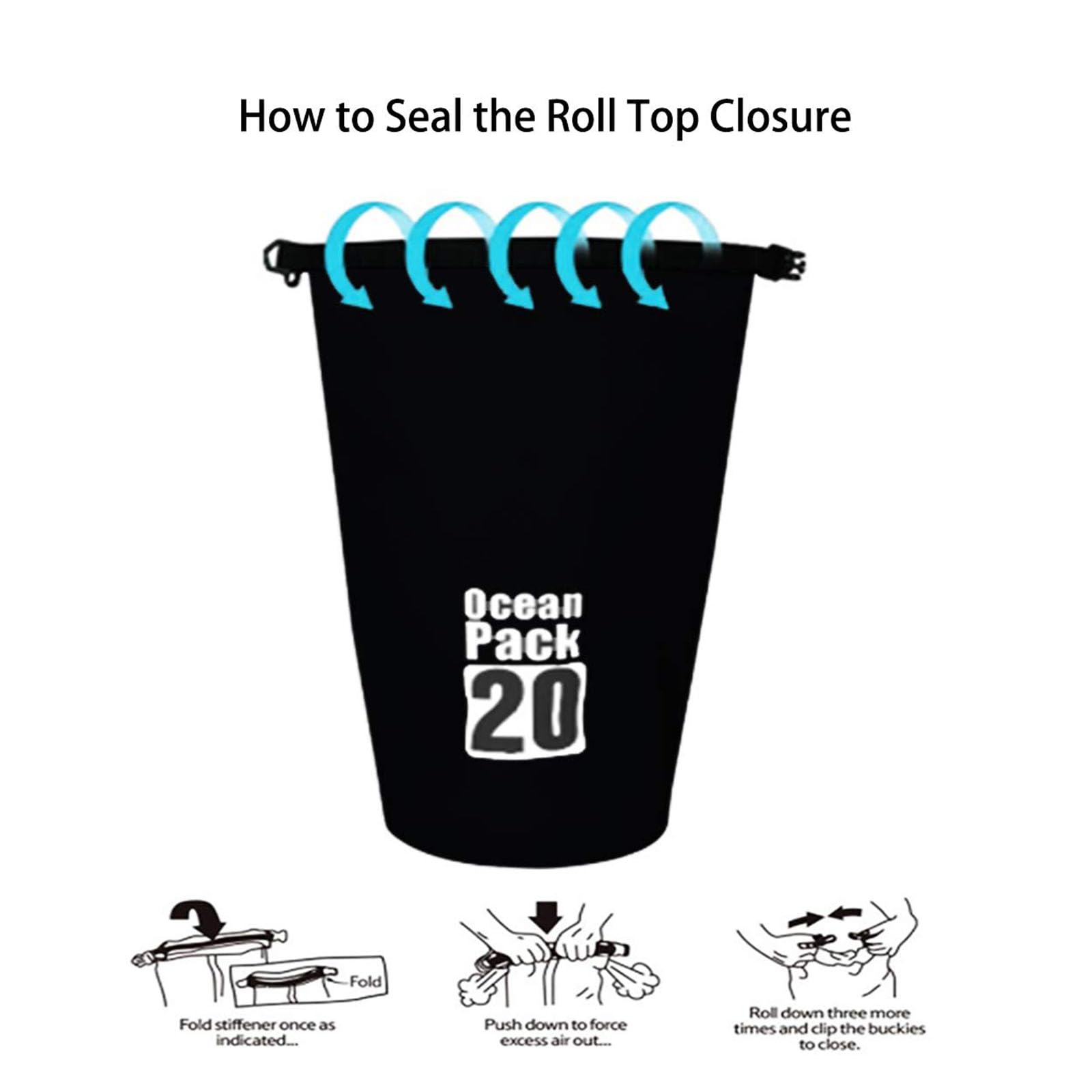 AKJMMZ Waterproof Dry Bag, 20L Roll Top Lightweight Dry Storage Bag Backpack for Travel, Swimming, Boating, Kayaking, Camping and Beach
