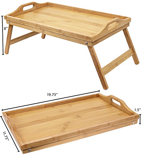 Greenco Bamboo Foldable Breakfast Table, Laptop Desk, Bed Table, Serving Tray