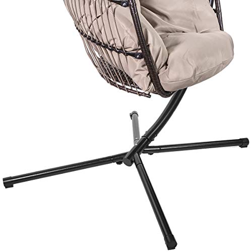 Barton Premium Egg Chair Egg Style Hanging Chair Beige w/Deep Cushion Soft Relaxing Luxury Outdoor Indoor Patio Bedroom Hanging Swinging