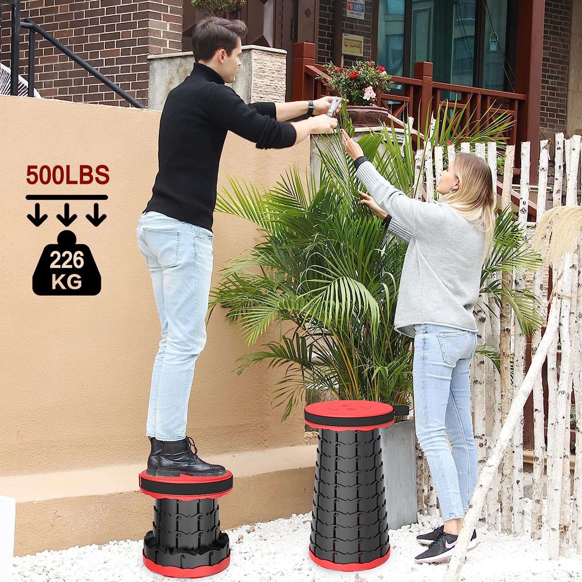 ALEVMOOM Upgraded Telescoping Stool Collapsible Stool with Seat Cushion & Bag, Retractable Folding Camping Stool for Adults Max Load 500lb More Sturdy Lightweight for Fishing Hiking Gardening (red)