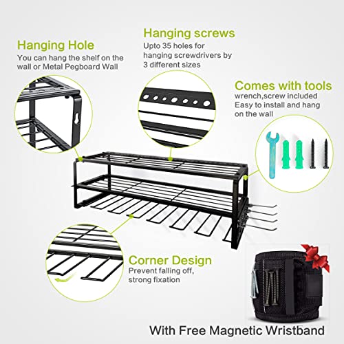 DYRSDPZD Power Tool Organizer-7 Drill Holde Wall Mount,Power Tool Storage Rack for Cordless Drill Charging Station Screwdriver,Drill Rack Garage Organization,with Free Magnetic Wristband