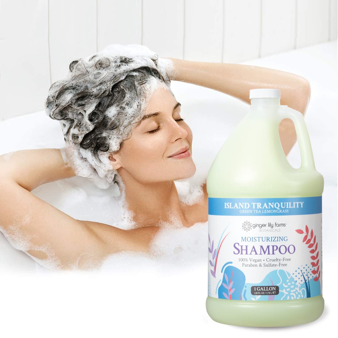 Ginger Lily Farms Botanicals Moisturizing Shampoo for All Hair Types, Island Tranquility, 100% Vegan & Cruelty-Free, Green Tea Lemongrass Scent, 1 Gallon (128 fl oz) Refill