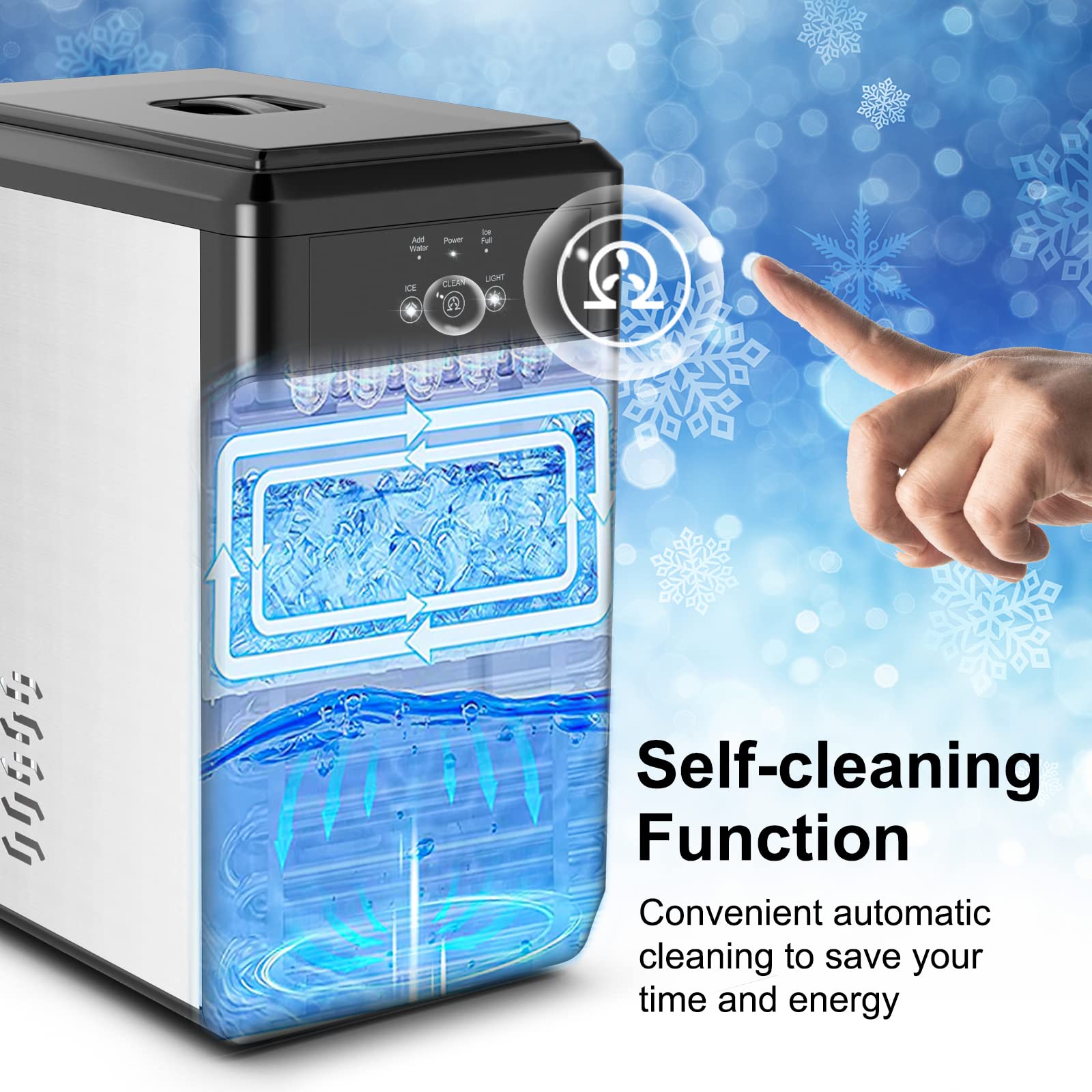 ARLIME Nugget Ice Maker Machine Countertop, Sonic Ice Maker Self-Cleaning 44lbs/24H, 4.8lb Ice Bin & Scoop, Intelligent Control Panel, Portable Ice Makers for Kitchens, Offices, Home