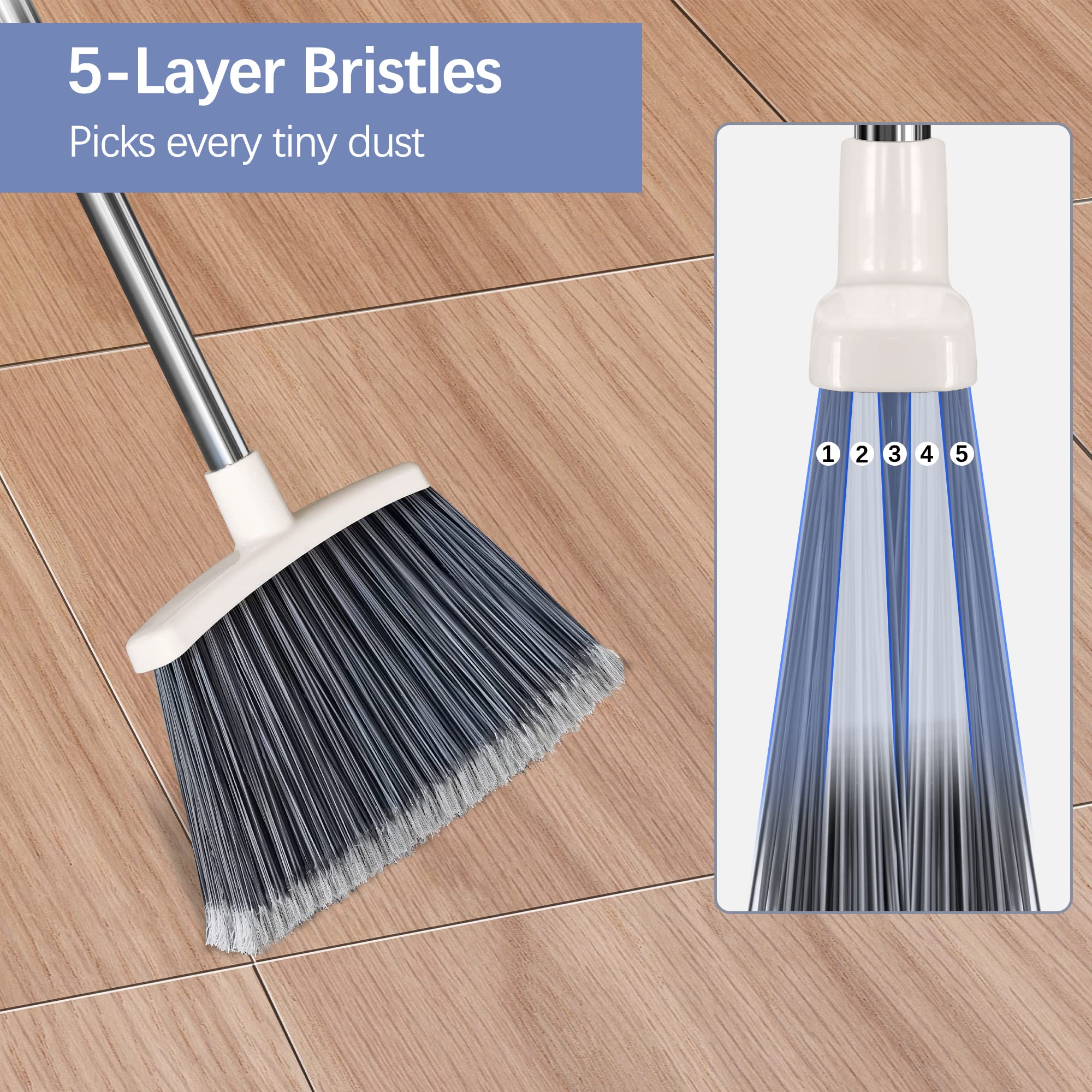 Aifacay Heavy Duty Broom, Outdoor Indoor Broom Home Kitchen Lobby Commercial Broom for Sweeping 56 Inch Long Handle Angle Broom with Flagged Stiff Bristles
