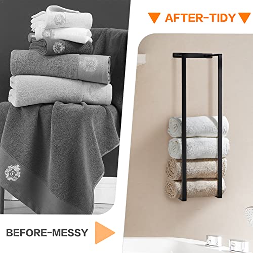 EAPC Towel Racks for Bathroom, Wall Mounted Bath Towel Rack, Adhesive & Drilling Towel Storage with 2 Towel Hooks, Stainless Steel Bathroom Organization Shelf for Washcloths Hand or Bath Towels